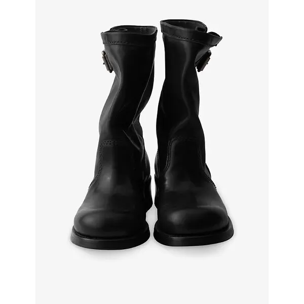 Prada Logo-embellished Leather Biker Boots