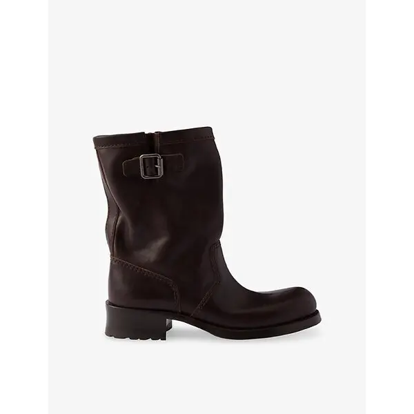 Prada Logo-embellished Leather Biker Boots