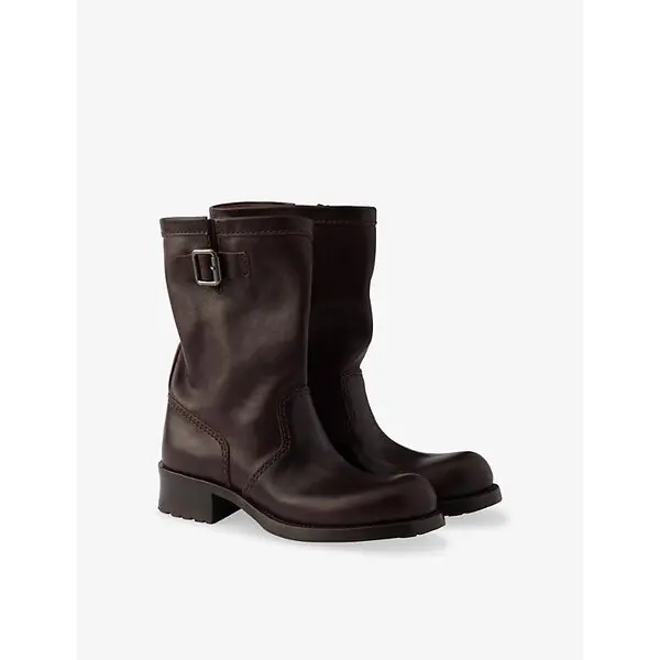 Prada Logo-embellished Leather Biker Boots