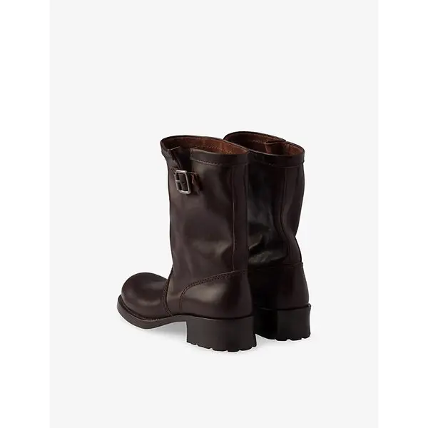 Prada Logo-embellished Leather Biker Boots
