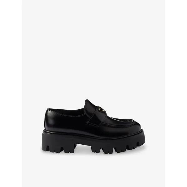 Prada Brand-plaque Leather Loafers - Black