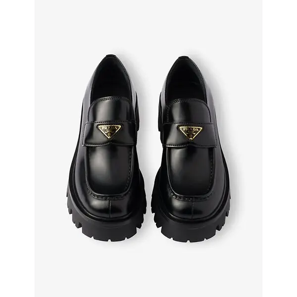 Prada Brand-plaque Leather Loafers - Black