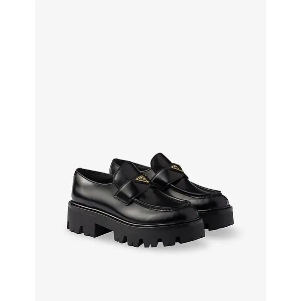 Prada Brand-plaque Leather Loafers - Black