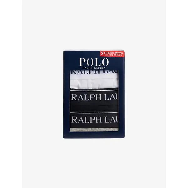 Polo Ralph Lauren Logo Waistband Classic-fit Stretch-cotton Trunks Pack Of Three - Black/white/grey