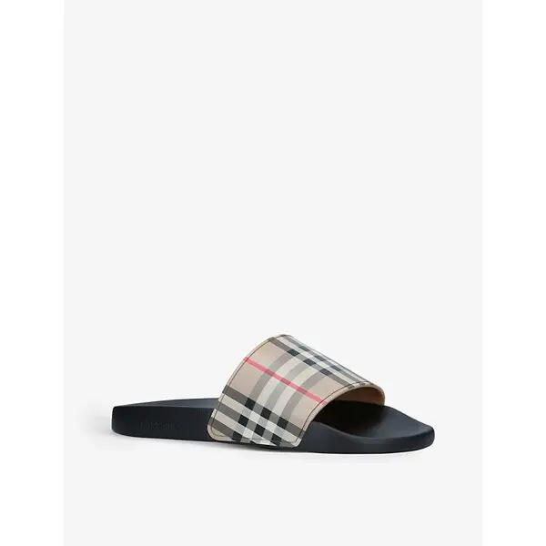 Burberry Furley Checked Sliders - Beige