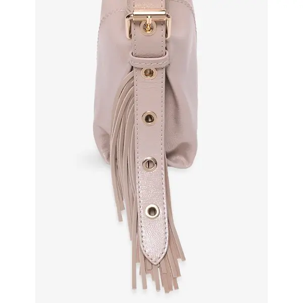 Maje Patent-leather Shoulder Bag With Fringed Trims - Mastic Beige