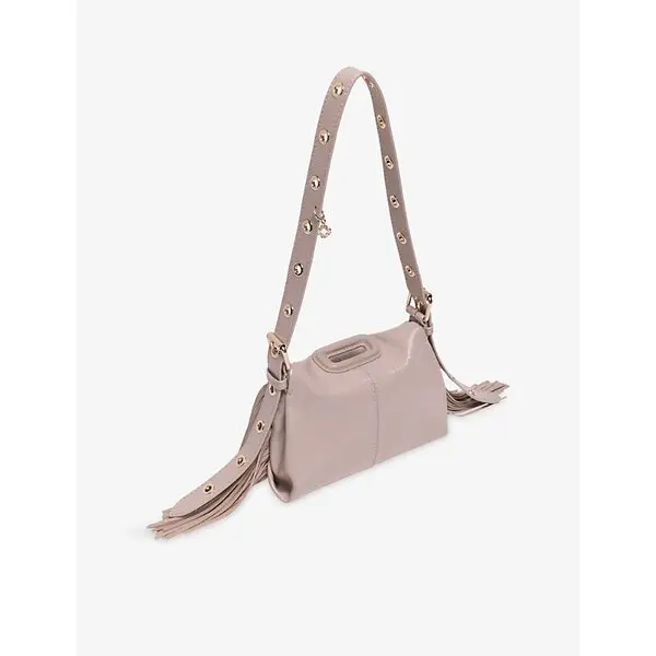 Maje Patent-leather Shoulder Bag With Fringed Trims - Mastic Beige
