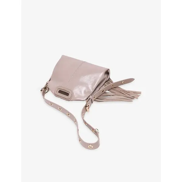 Maje Patent-leather Shoulder Bag With Fringed Trims - Mastic Beige