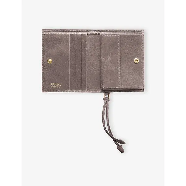 Prada Triangle-plaque Small Leather Wallet - Grey