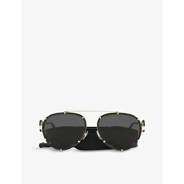 Versace Logo-engraved Aviator Sunglasses - Black