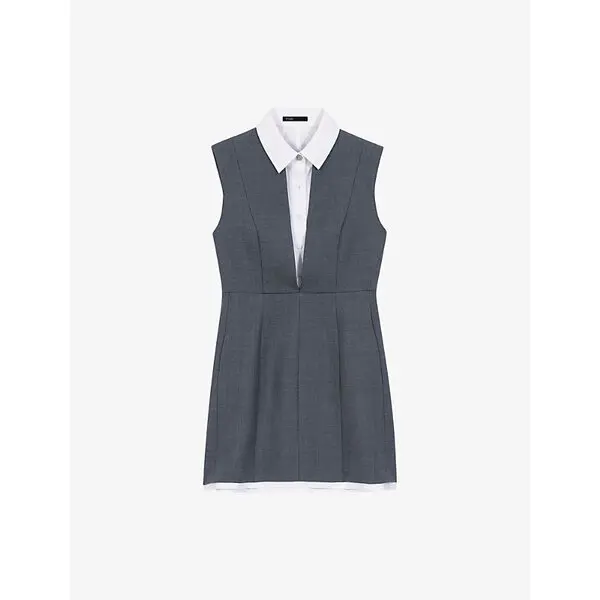 Maje Layered-effect Sleeveless Wool-blend Mini Dress - Grey