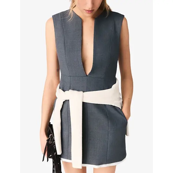 Maje Layered-effect Sleeveless Wool-blend Mini Dress