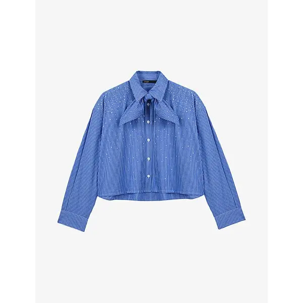 Maje Striped Rhinestone Embellished Cotton Shirt