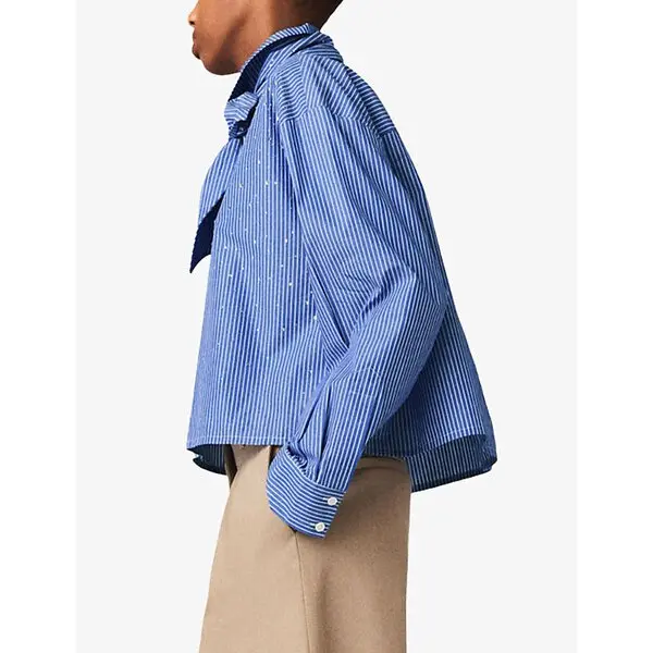 Maje Striped Rhinestone Embellished Cotton Shirt