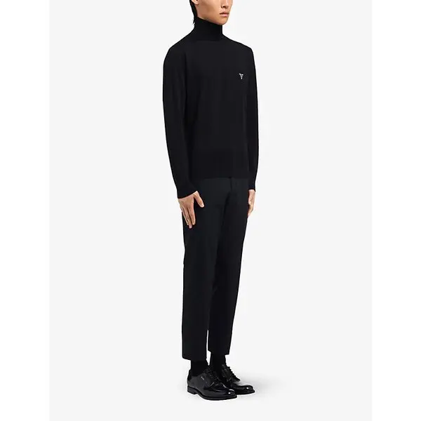 Prada Logo-print Turtleneck Wool Jumper - Black