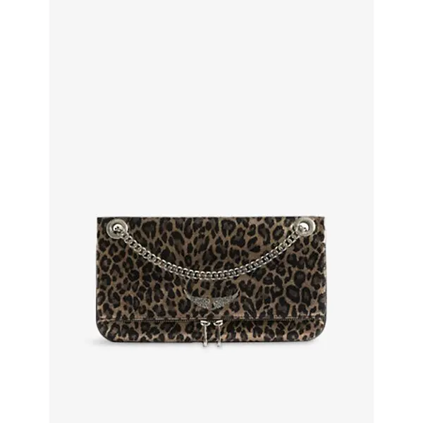 Zadig&Voltaire Rock Ii Metal Leopard Leather Clutch Bag - Silver