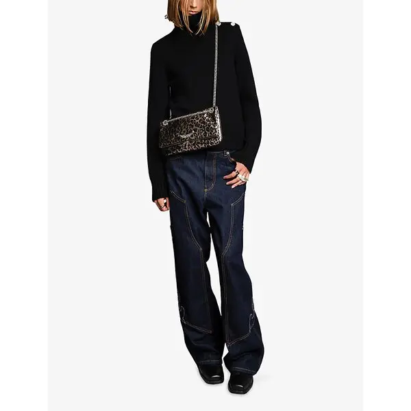 Zadig&Voltaire Rock Ii Metal Leopard Leather Clutch Bag - Silver