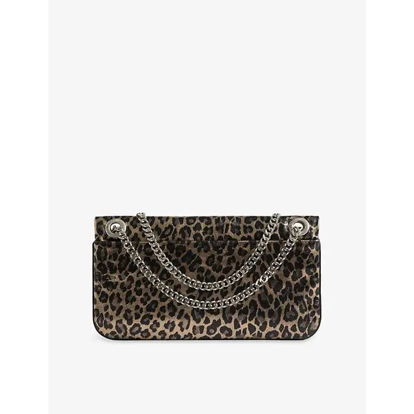 Zadig&Voltaire Rock Ii Metal Leopard Leather Clutch Bag - Silver