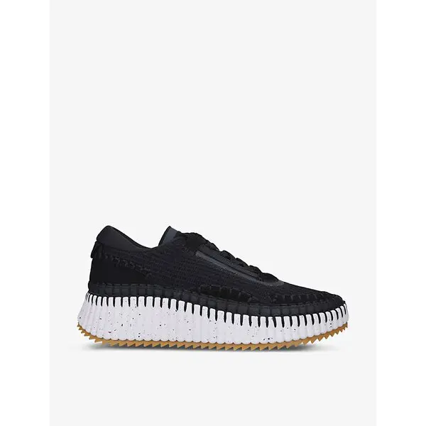 Chloé Nama Embroidered Suede And Mesh Trainers - Black