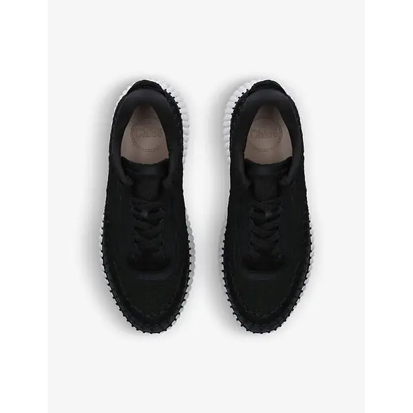Chloé Nama Embroidered Suede And Mesh Trainers - Black