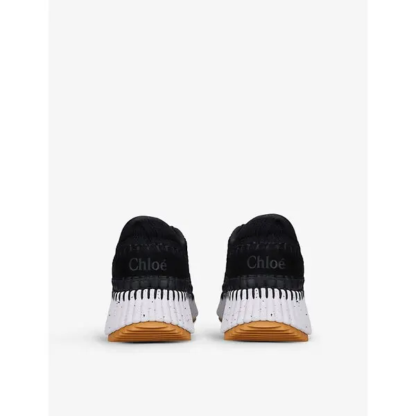 Chloé Nama Embroidered Suede And Mesh Trainers - Black