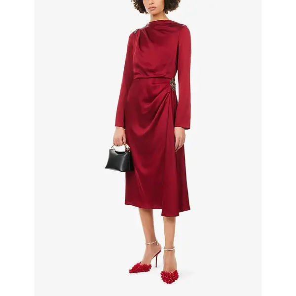 Erdem Embellished Draped Woven Midi Dress