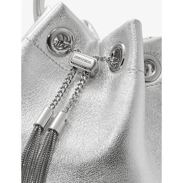 JIMMY CHOO Bon Bon Metallic-leather Top-handle Bucket Bag - Silver/silver