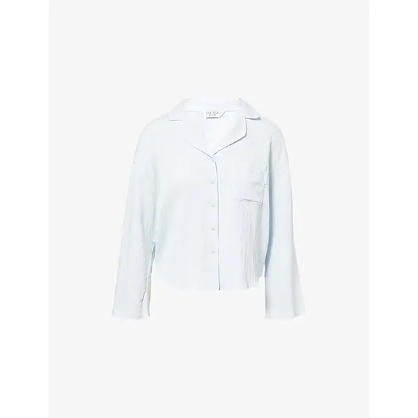 Lounge Crinkle Camp-collar Woven Pyjama Top - Blue