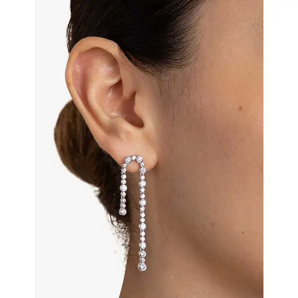 ASTRID & MIYU Gleam Crystal Rhodium-plated Sterling- Drop Stud Earrings