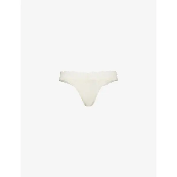 Calvin Klein Attraction Lace-waistband Stretch-woven Thong - Ivory