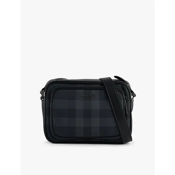 Burberry Checked Coated-canvas Crossbody Bag - Charcoal