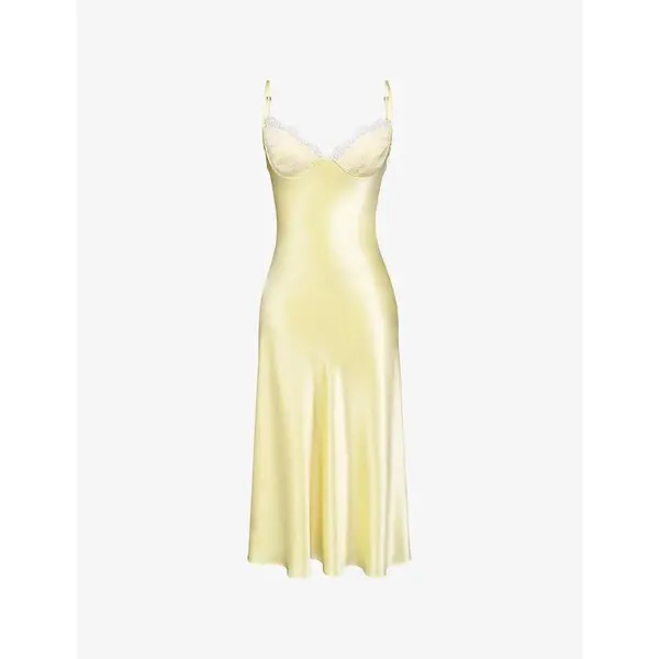 House Of Cb Felicity Floral-print Satin Midi Dress - Yellow