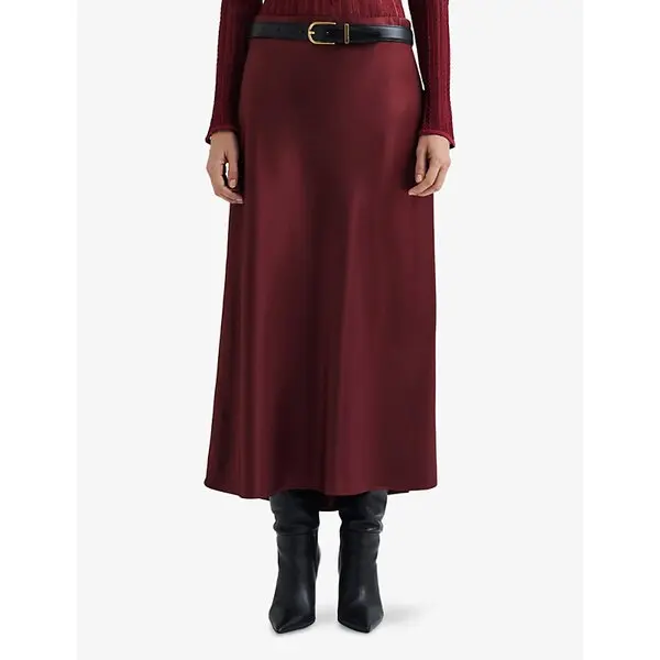 MALINA Aubree High-waist Satin Midi Skirt