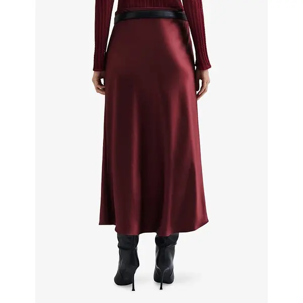 MALINA Aubree High-waist Satin Midi Skirt