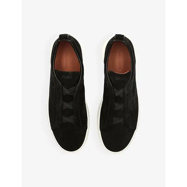 Zegna Triple Stitch Panelled Suede Low-top Trainers - Black