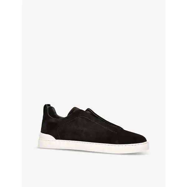 Zegna Triple Stitch Panelled Suede Low-top Trainers - Black