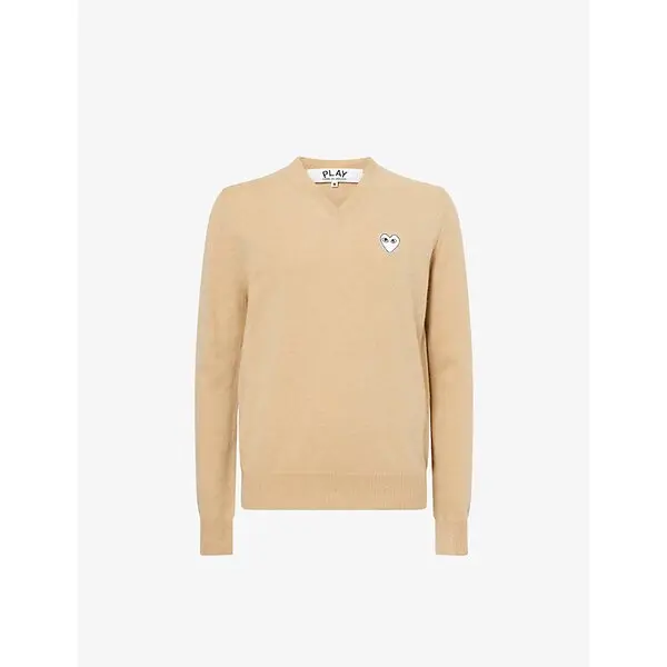 Play Comme Des Garcon Heart-embroidered Knitted Wool Jumper