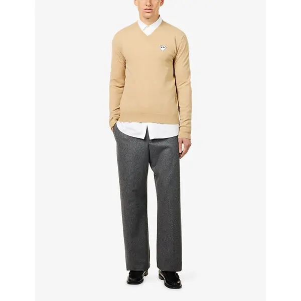 Play Comme Des Garcon Heart-embroidered Knitted Wool Jumper