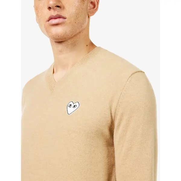 Play Comme Des Garcon Heart-embroidered Knitted Wool Jumper