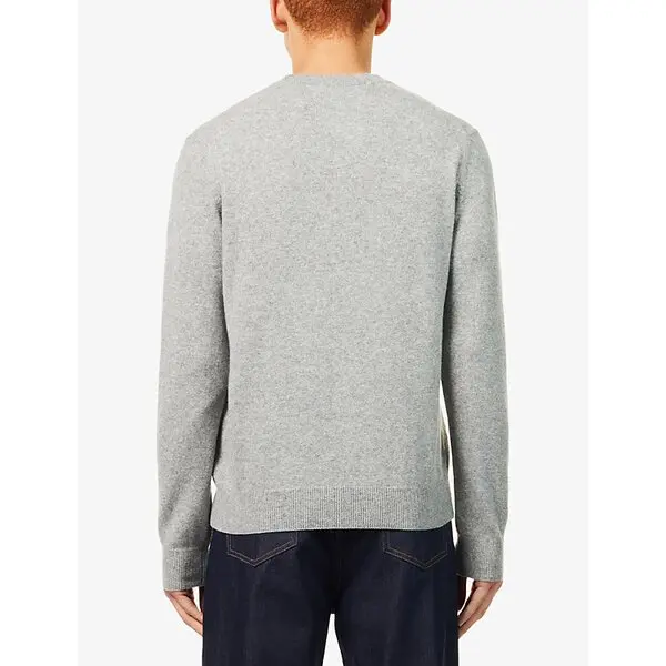 Play Comme Des Garcon Heart-embroidered Knitted Wool Jumper - Light Grey