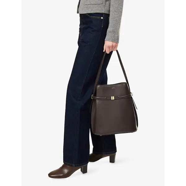 TOTEME Belted Leather Bucket Bag - Bark