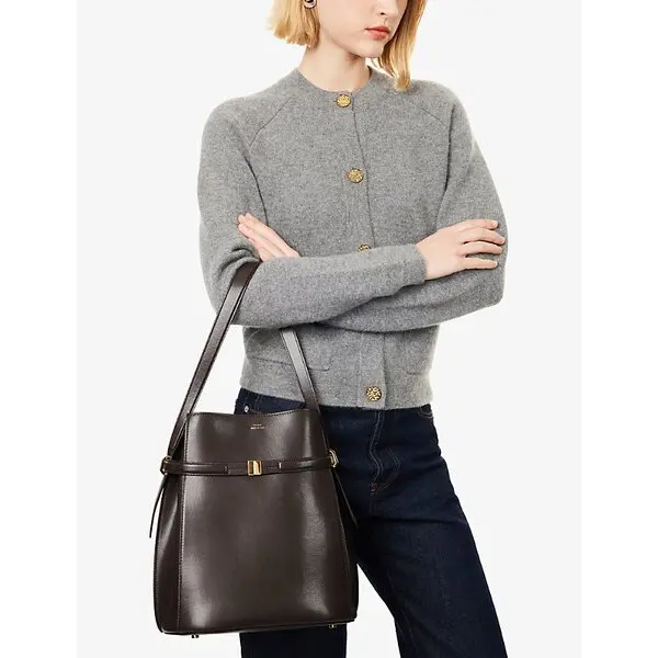 TOTEME Belted Leather Bucket Bag - Bark