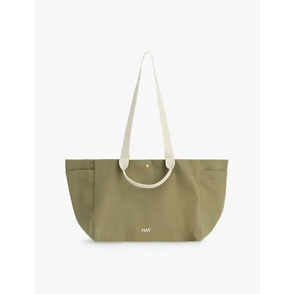 HAY Brand-embroidery Cotton Weekend Bag - Olive