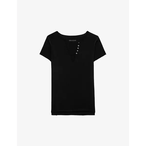 Zadig&Voltaire Regular-fit Button-neck Cotton T-shirt - Noir