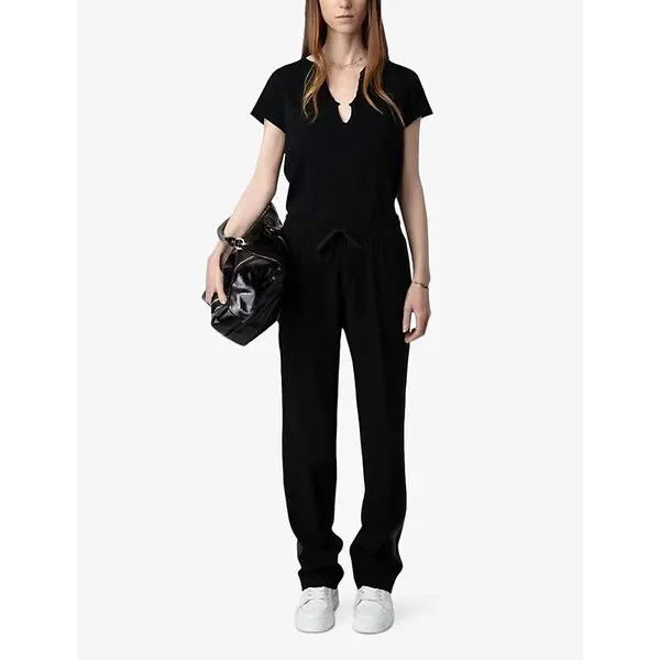 Zadig&Voltaire Regular-fit Button-neck Cotton T-shirt - Noir