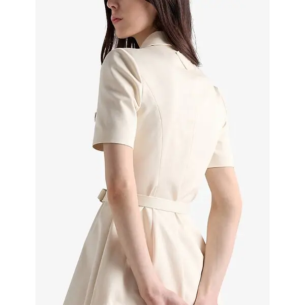 Prada Logo-belt A-line Cotton Chino Midi Dress - Neutral