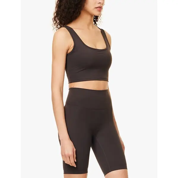 ADANOLA Ultimate Square-neck Stretch-woven Sports Bra - Coffee Bean
