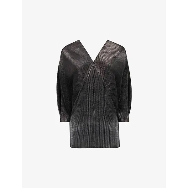 LEEM V-neck Batwing-sleeve Plisse Top
