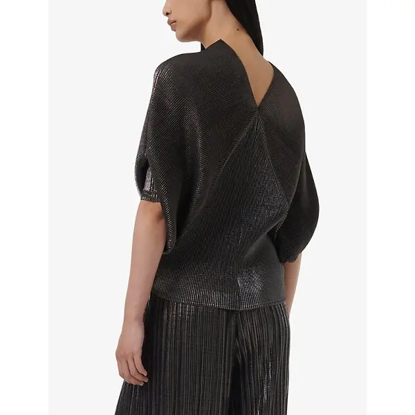 LEEM V-neck Batwing-sleeve Plisse Top