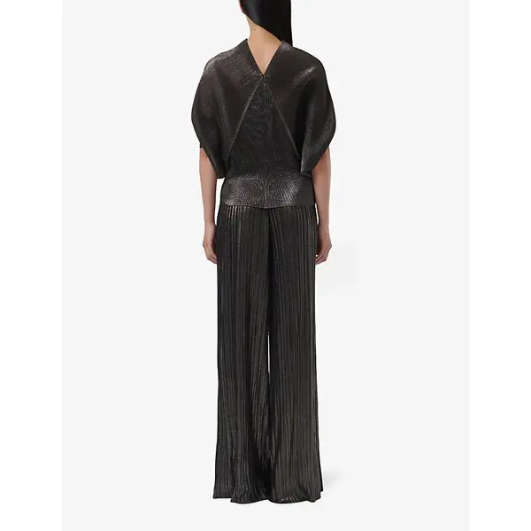 LEEM V-neck Batwing-sleeve Plisse Top